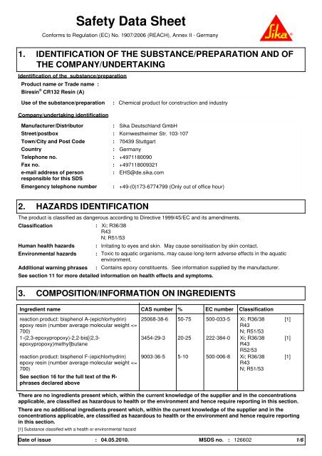 SDS Biresin CR132 Resin A _EN - Sika Deutschland GmbH