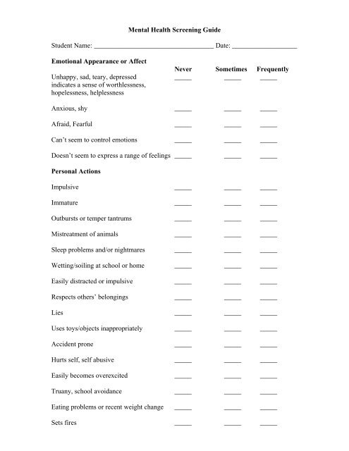 Mental Health Screening Guide