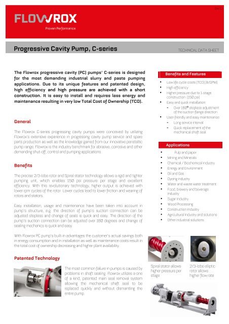 Progressive Cavity Pump, C-series - Flowrox