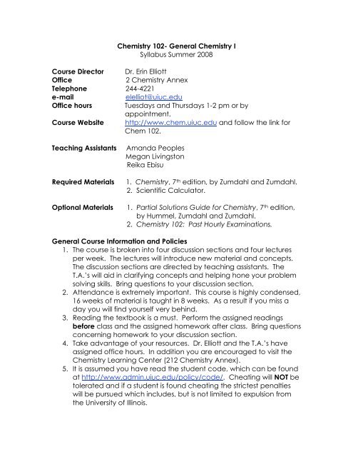 Chemistry 102- General Chemistry I Syllabus Summer 2008 Course ...