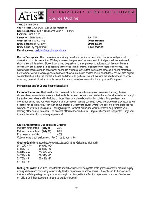Course Outline Format - University of British Columbia