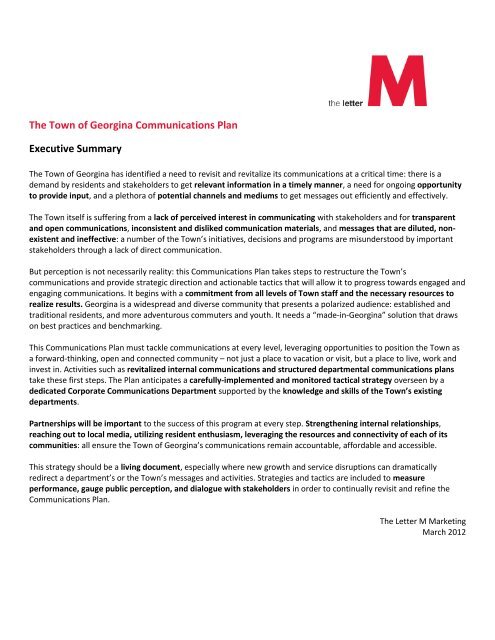 The Town of Georgina Communications Plan Executive Summary