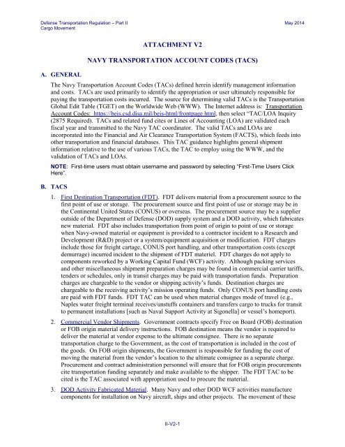 Navy Transportation Account Codes (TACS) - United States ...