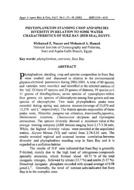 Full Text - Egyptian Journal of Aquatic Biology and Fisheries