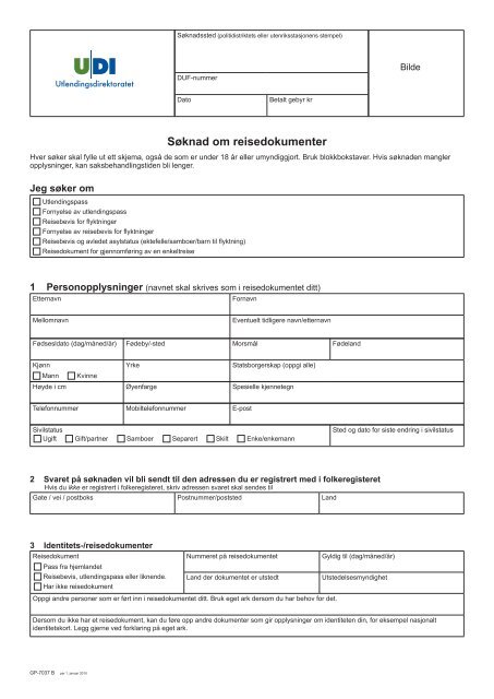 SÃƒÂ¸knad om reisedokumenter - UDI
