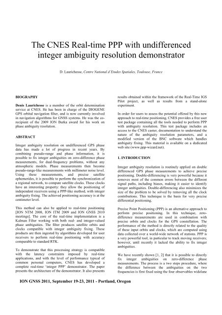 The CNES Real-time PPP with undifferenced integer ambiguity ...