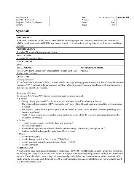 Synopsis - Clinical Trials at Novo Nordisk