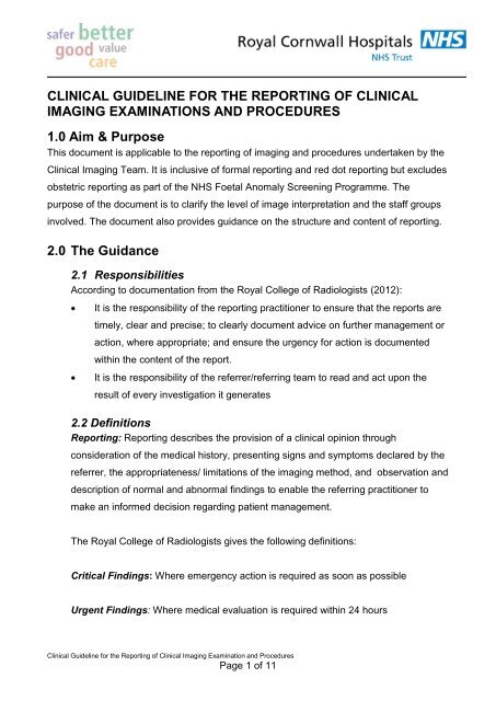 Clinical Guideline for the Reporting of Clinical Imaging Examination ...