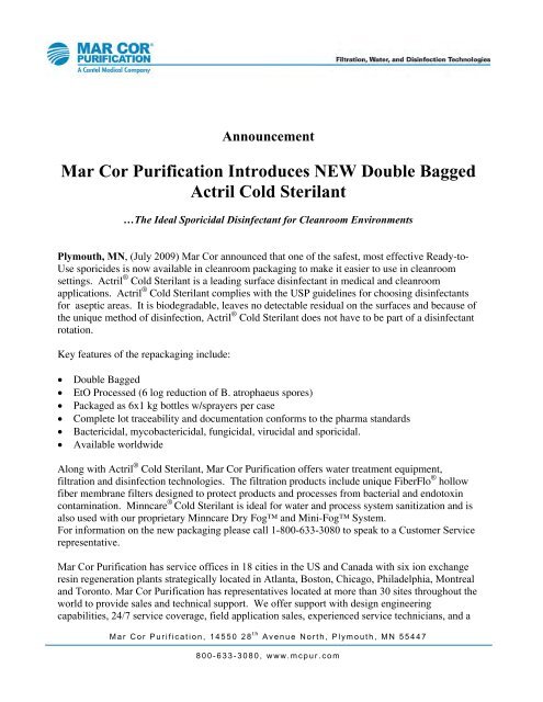 Mar Cor Purification Introduces NEW Double Bagged Actril Cold ...