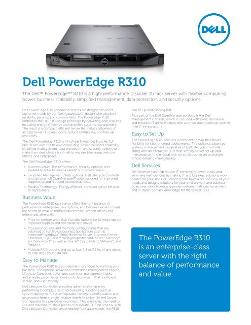 PowerEdge R310 Spec Sheet - Dell