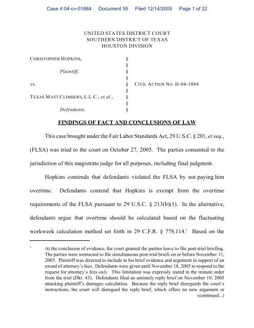 FINDINGS OF FACT AND CONCLUSIONS OF LAW This case ...