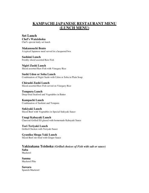 KAMPACHI JAPANESE RESTAURANT MENU (LUNCH MENU)