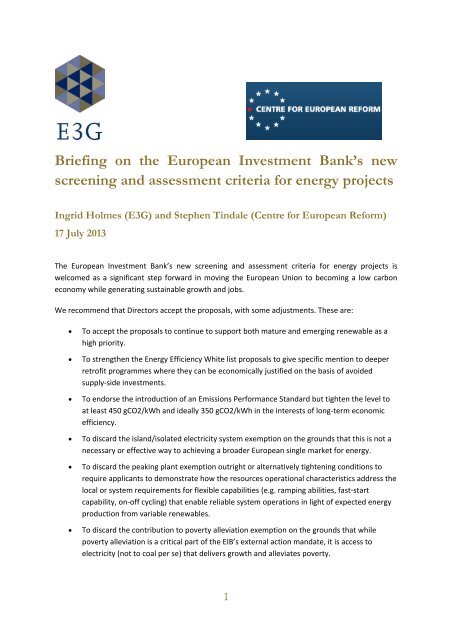 European Investment Bank's new screening and assessment ... - E3G
