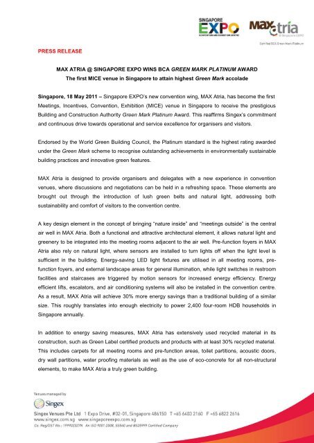 PRESS RELEASE MAX ATRIA @ SINGAPORE EXPO ... - Singex