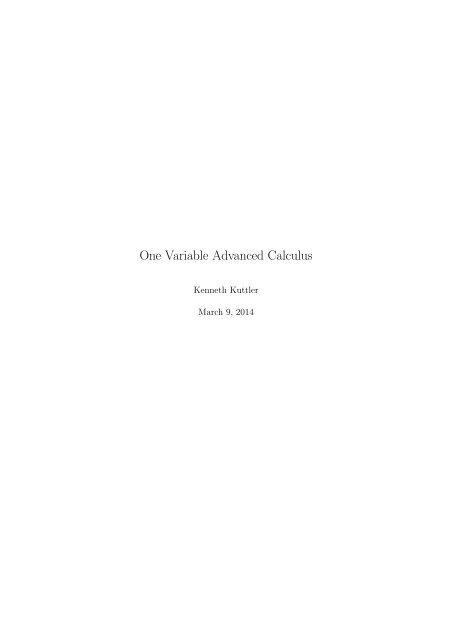 One Variable Advanced Calculus