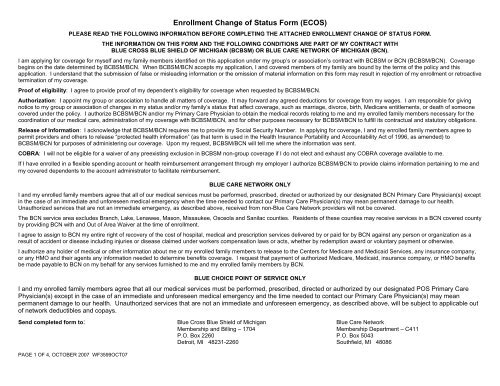 Enrollment Change of Status Form (ECOS) - Blue Care Network