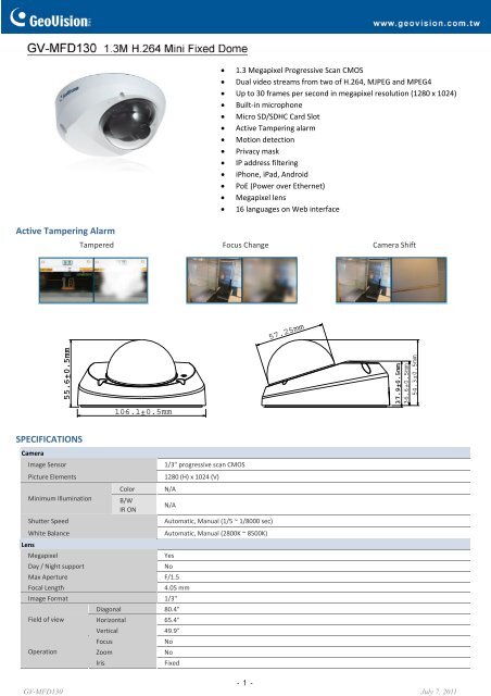 GV-MFD130 Datasheet - CCTV Cameras