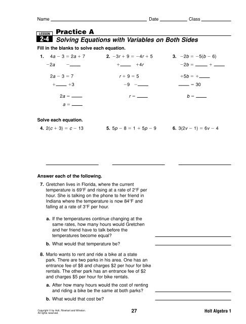 Solving Day 2 Classwork