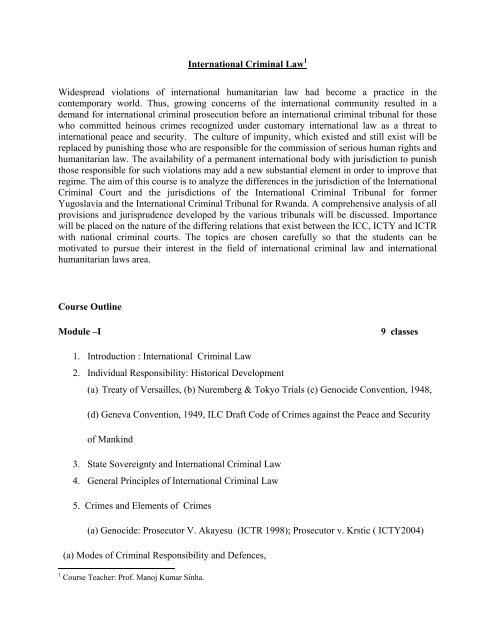 International Criminal Law - Course Outline