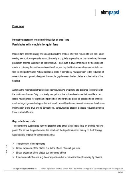 Fan Blades with Winglets - ebm/Papst