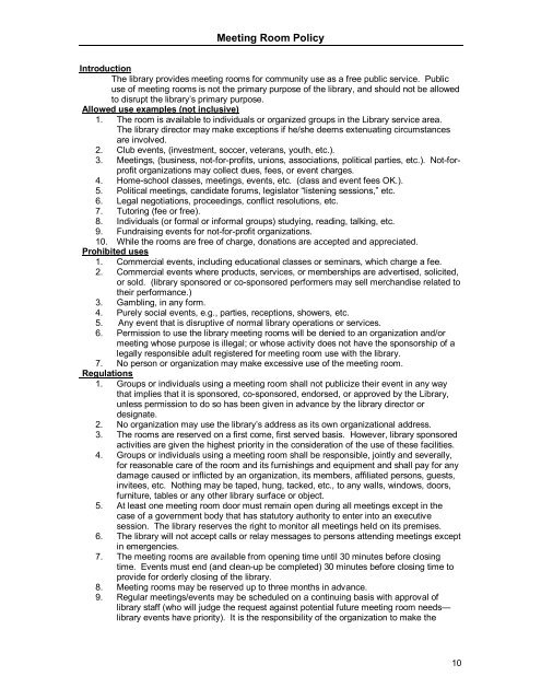 Meeting Room Policy - Slinger Community Library