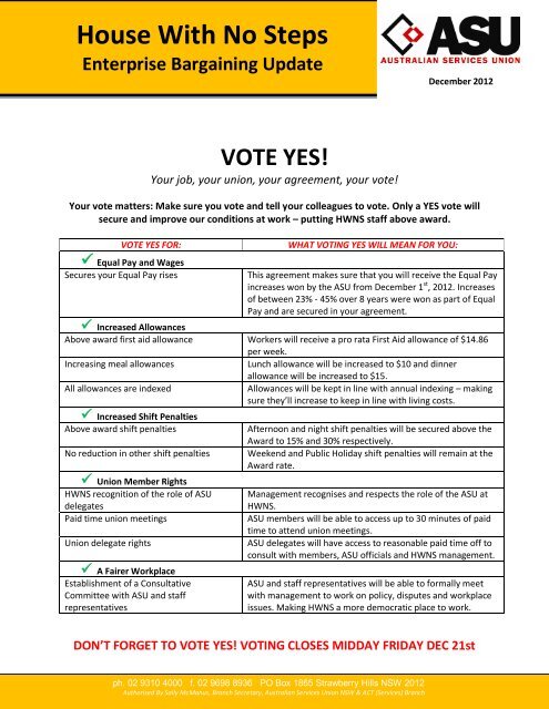 House With No Steps Enterprise Bargaining Update - ASU NSW