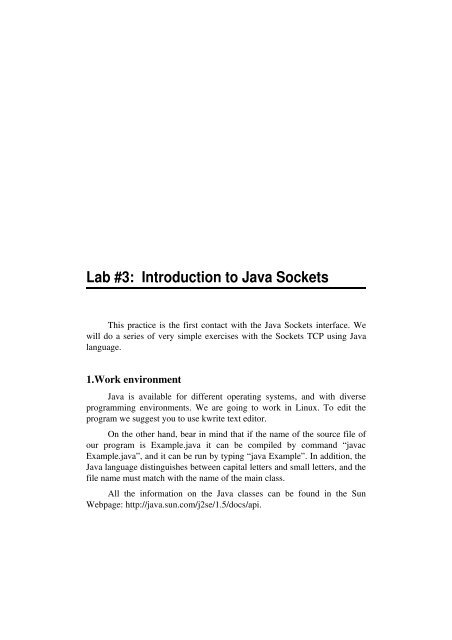 Lab #3: Introduction to Java Sockets - PoliformaT - UPV