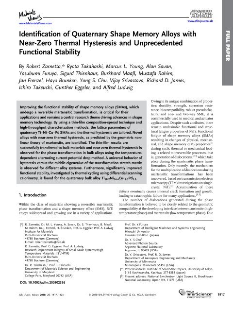 Identification of Quaternary Shape Memory Alloys with NearZero ...