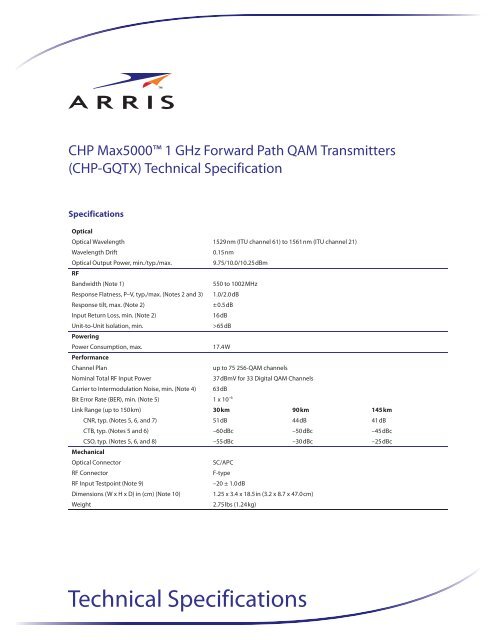 Technical Specifications - Arris