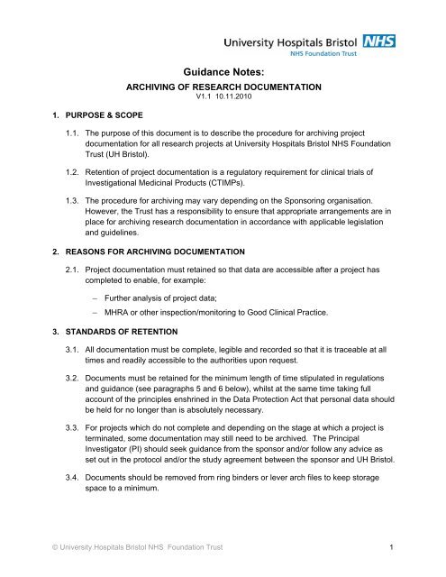 Guidance Notes: - United Bristol Healthcare NHS Trust