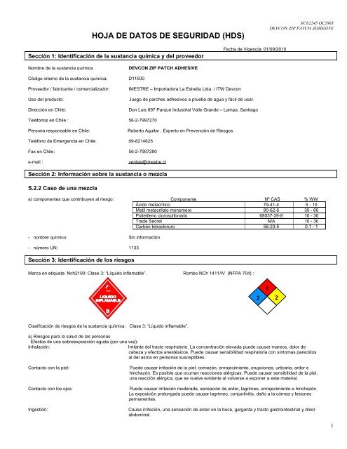 HOJA DE DATOS DE SEGURIDAD (HDS) - Imestre