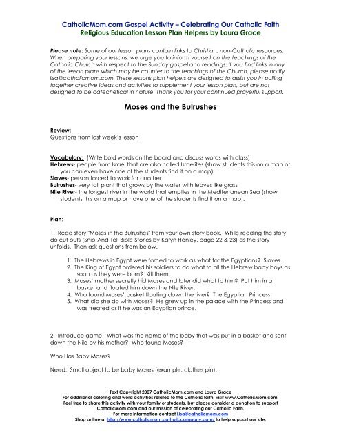 Moses and the Bulrushes Lesson Plan - CatholicMom.com