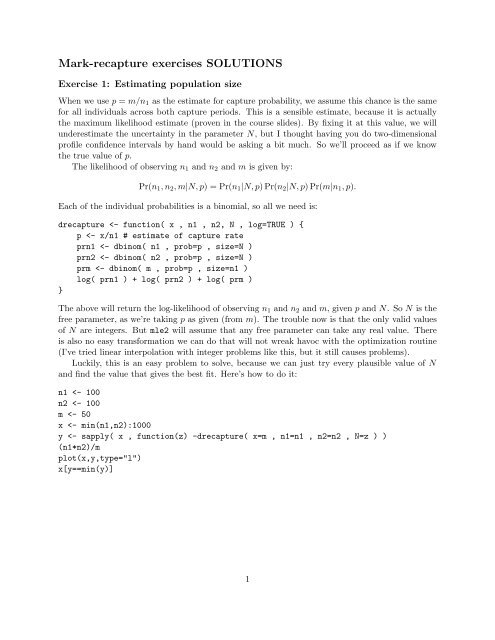 Mark-recapture exercises SOLUTIONS