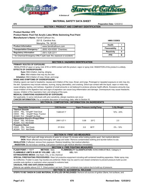 MATERIAL SAFETY DATA SHEET - Farrell - Calhoun Paint