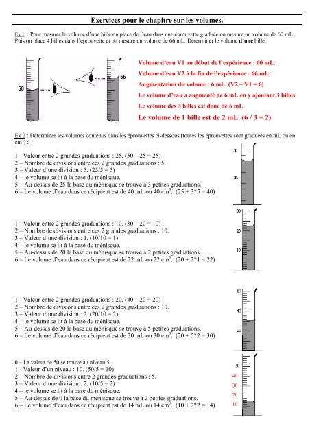 Exercices pour le chapitre sur les volumes. Le volume de 1 bille est ...