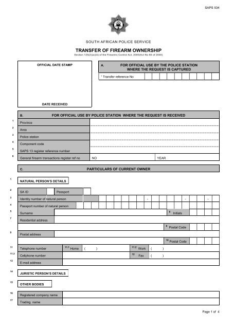 TRANSFER OF FIREARM OWNERSHIP - SAPS