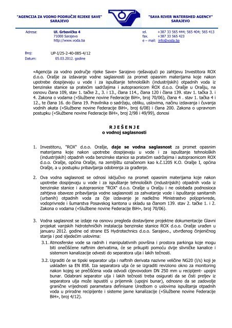 ROX d.o.o. - OraÅ¡je - Agencija za vodno podruÄ je rijeke Save