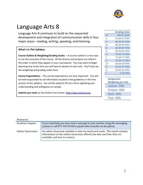 Language Arts 8 - Alpha Omega Academy