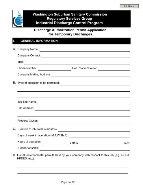 Temporary Discharge Authorization Permit Application - Washington ...