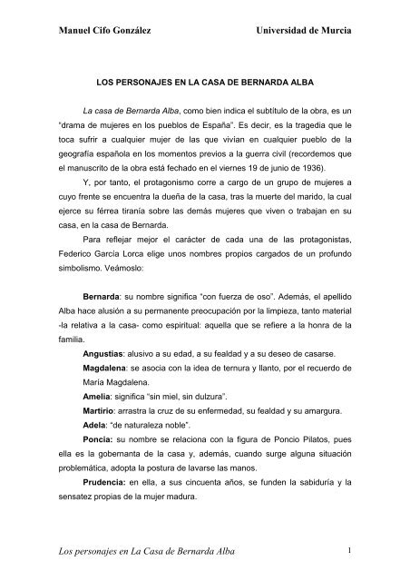 Los personajes en La casa de Bernarda Alba