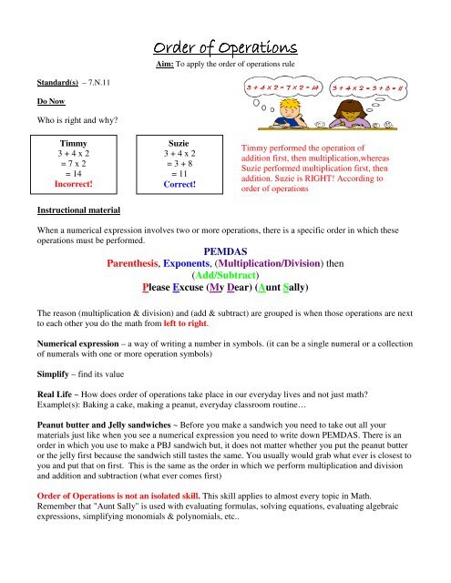 Order of Operations Lesson - Van Ripers Math Class