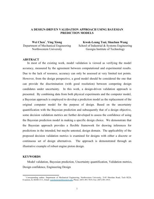 A Design Driven Validation Approach Using Bayesian