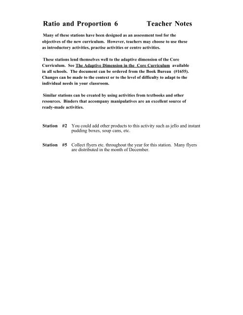 Ratio and Proportion 6 Teacher Notes - Math Central