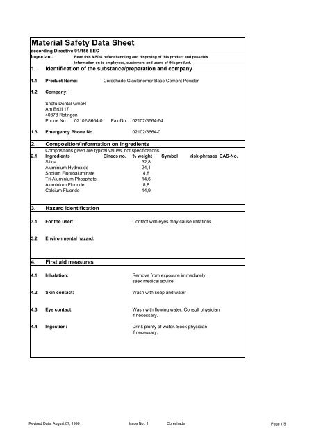 Material Safety Data Sheet SHOFU Dental GmbH material-safety-data-sheet-shofu-dental-gmbh