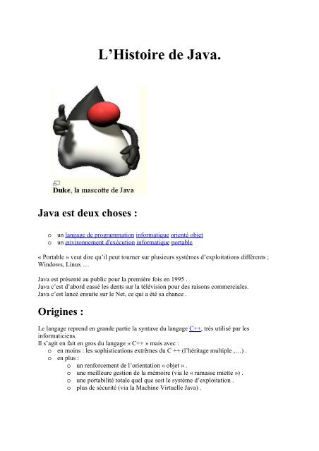 L'Histoire de Java. - Pourquoi et Comment