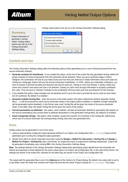 Verilog File Netlist Outputs Altium
