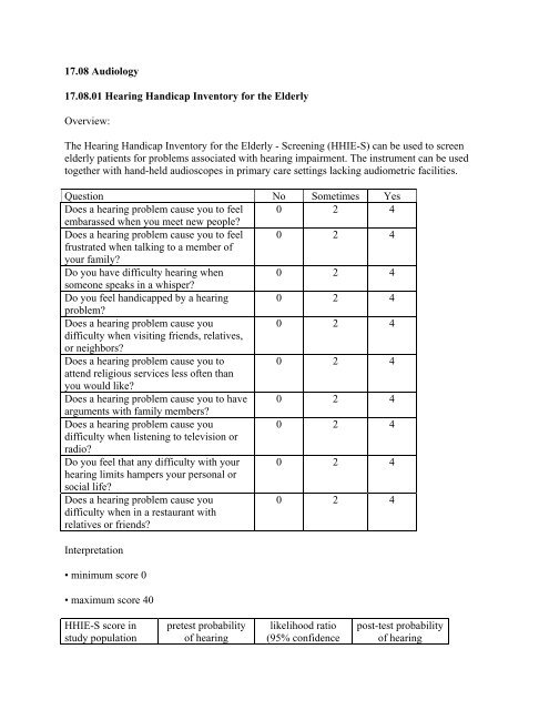 17.08 Audiology 17.08.01 Hearing Handicap Inventory for ... - SGIM