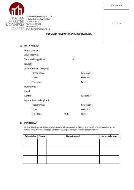 FORMULIR PENDAFTARAN ANGGOTA BIASA