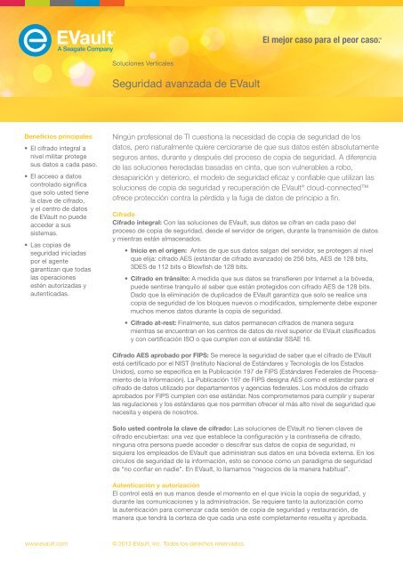 EVault advanced security datasheet (PDF)