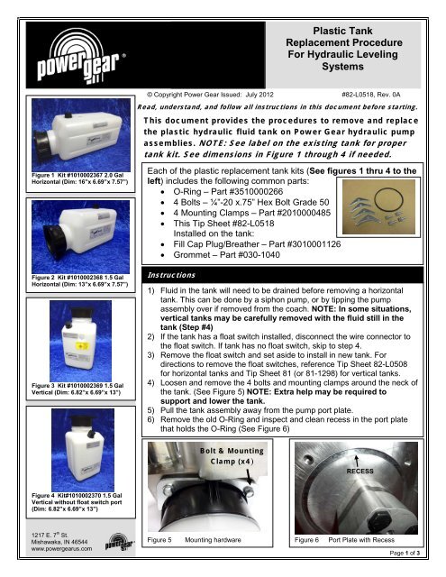 Plastic Tank Replacement Procedure For Hydraulic ... - Power Gear